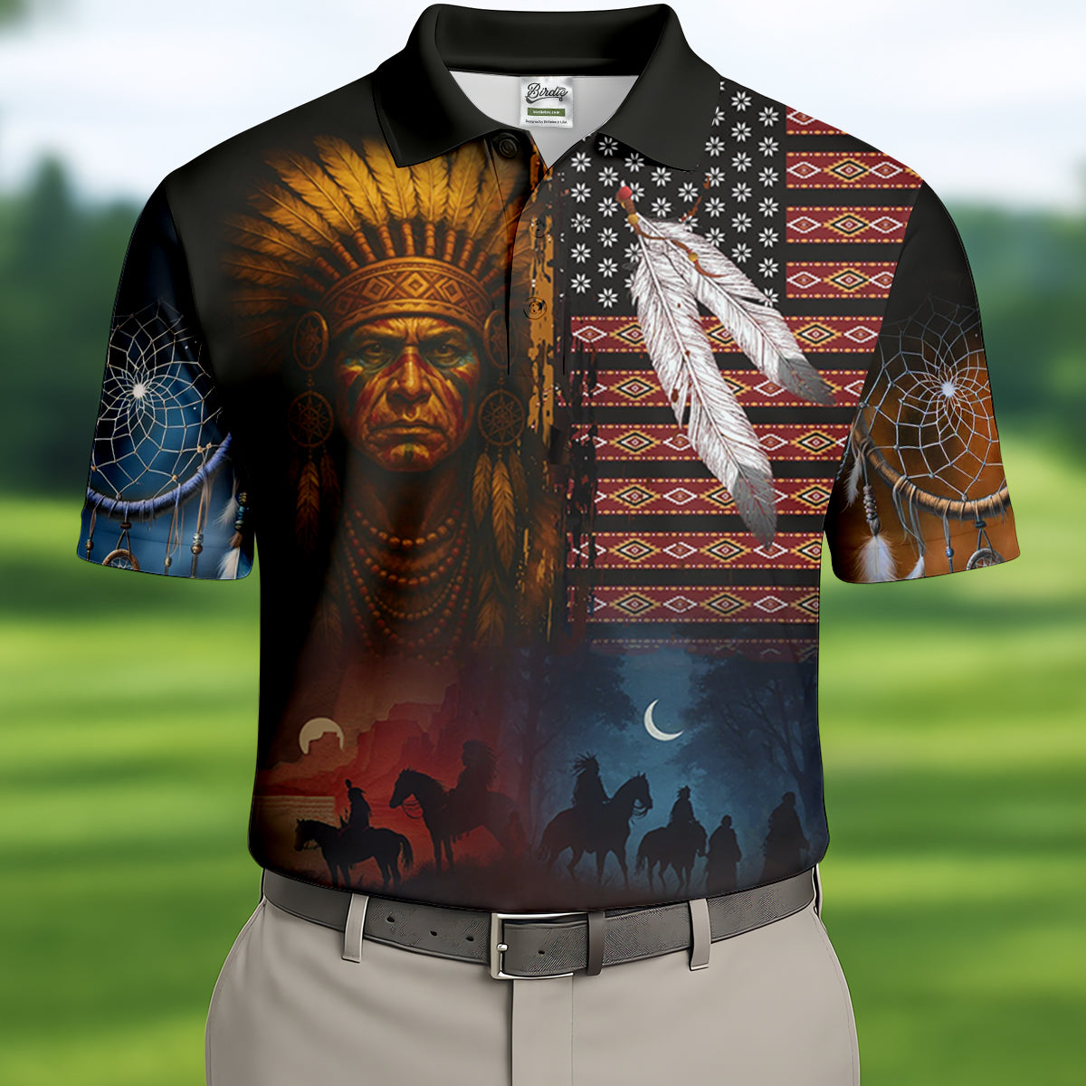 Native Heritage Red & Blue Golf Tops For Men, Native American Ancestry ...