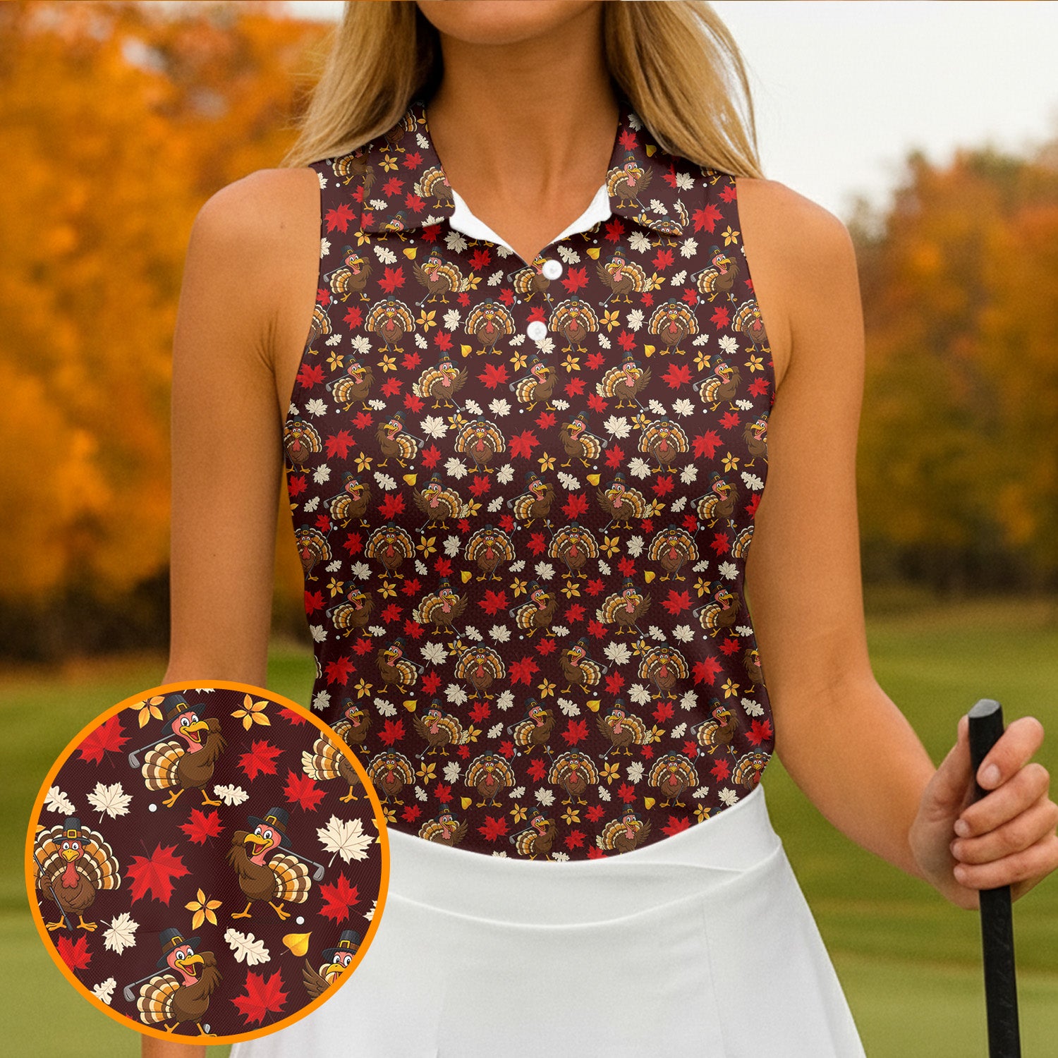 Funny Thanksgiving Turkey Golf Pose Women Golf Top, Ladies Golf Polos ...