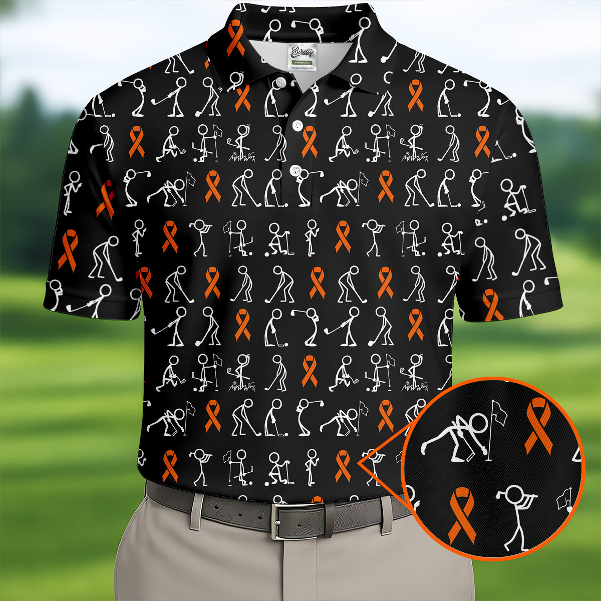 Leukemia Cancer Orange Ribbon Stickman Golf Tops For Men, Cancer Aware ...