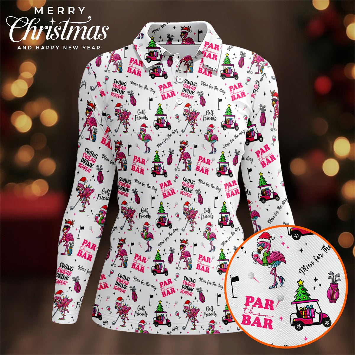 Christmas Flamingo Par Then Bar Women's Golf Shirts, Christmas Golf Sh ...