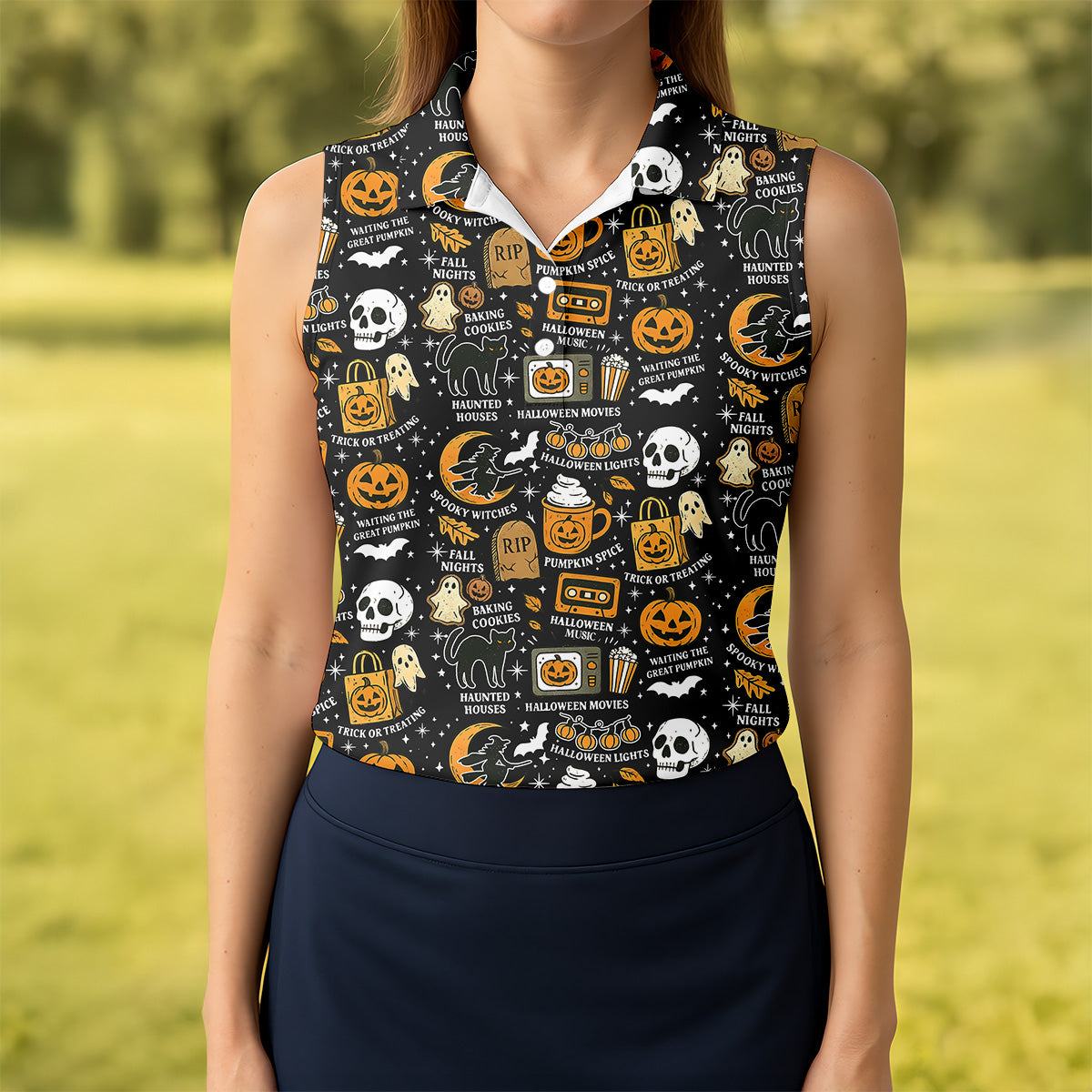 Vintage Halloween Spooky Witches Golf Polo Shirts, Halloween Theme Shi ...