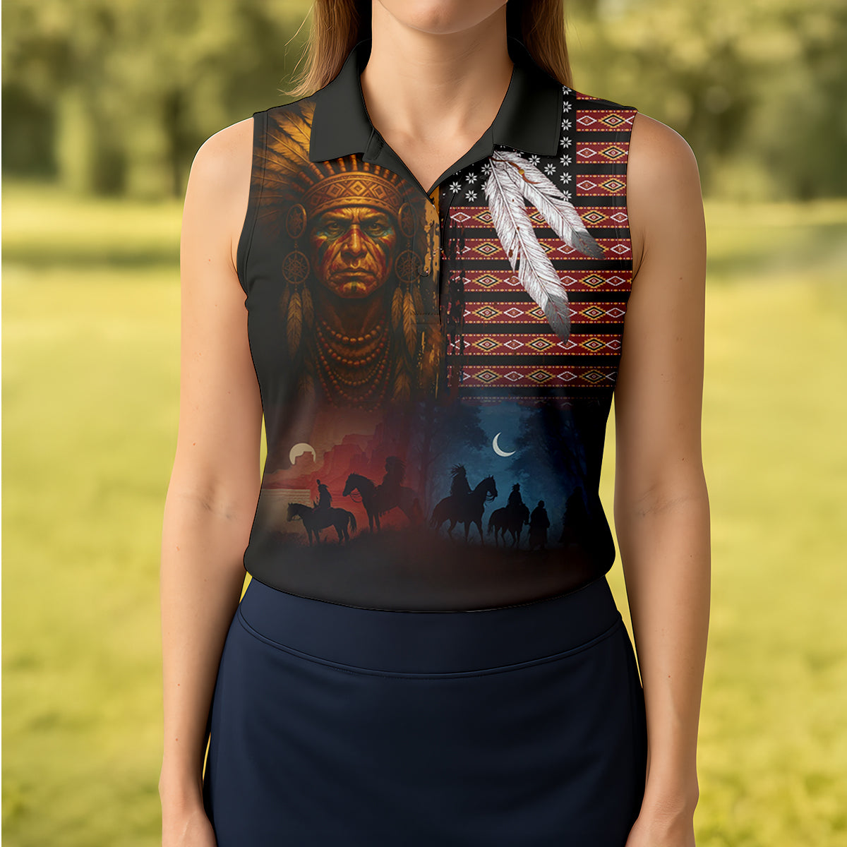 Native Heritage Red & Blue Women's Golf Tops, Native American Ancestry ...