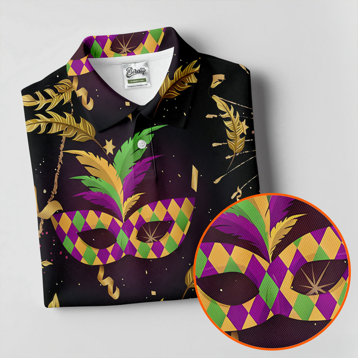 Gold Ribbons Mardi Gras Masquerade Mask Golf Tops For Men, Polo Shirts ...