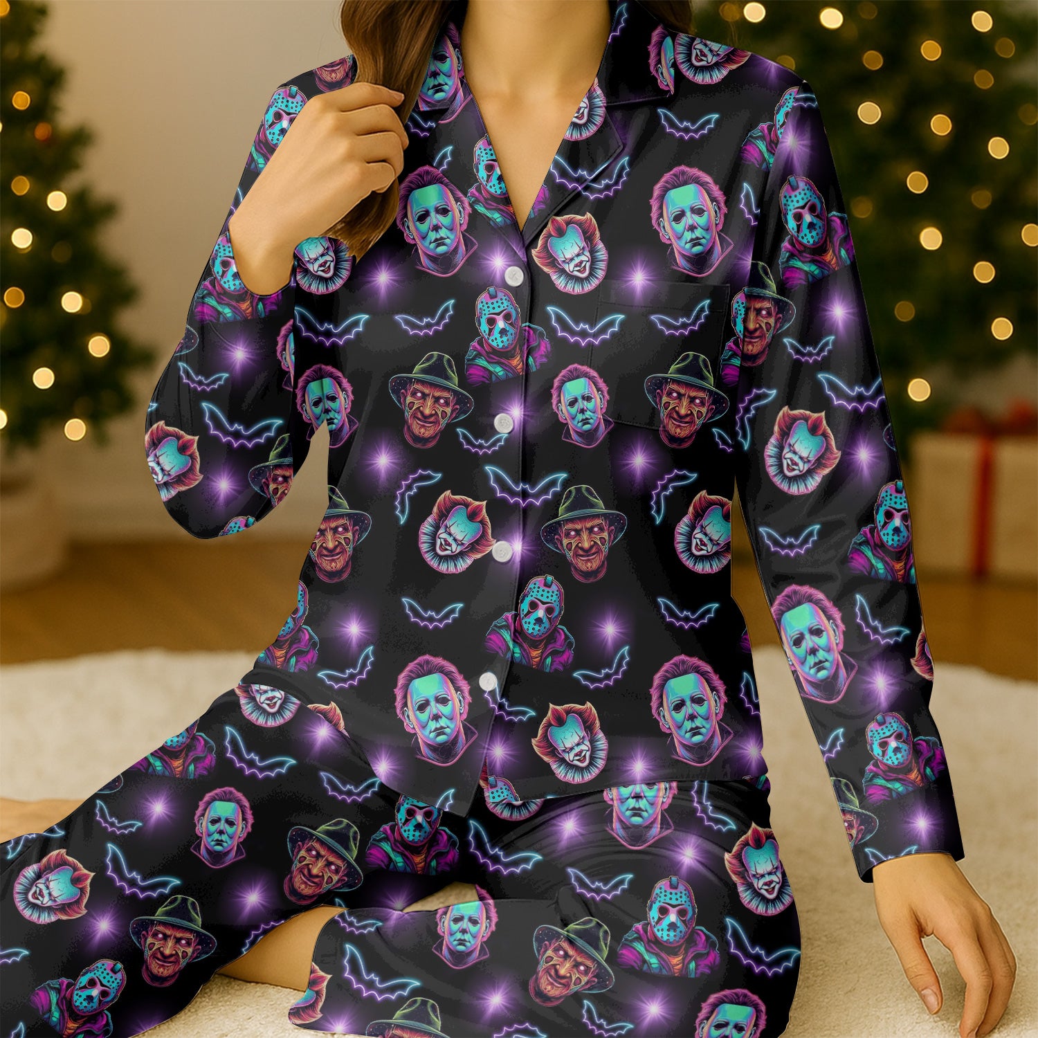 Classic Horror Characters Long Pajama Set, Horror Halloween Character ...
