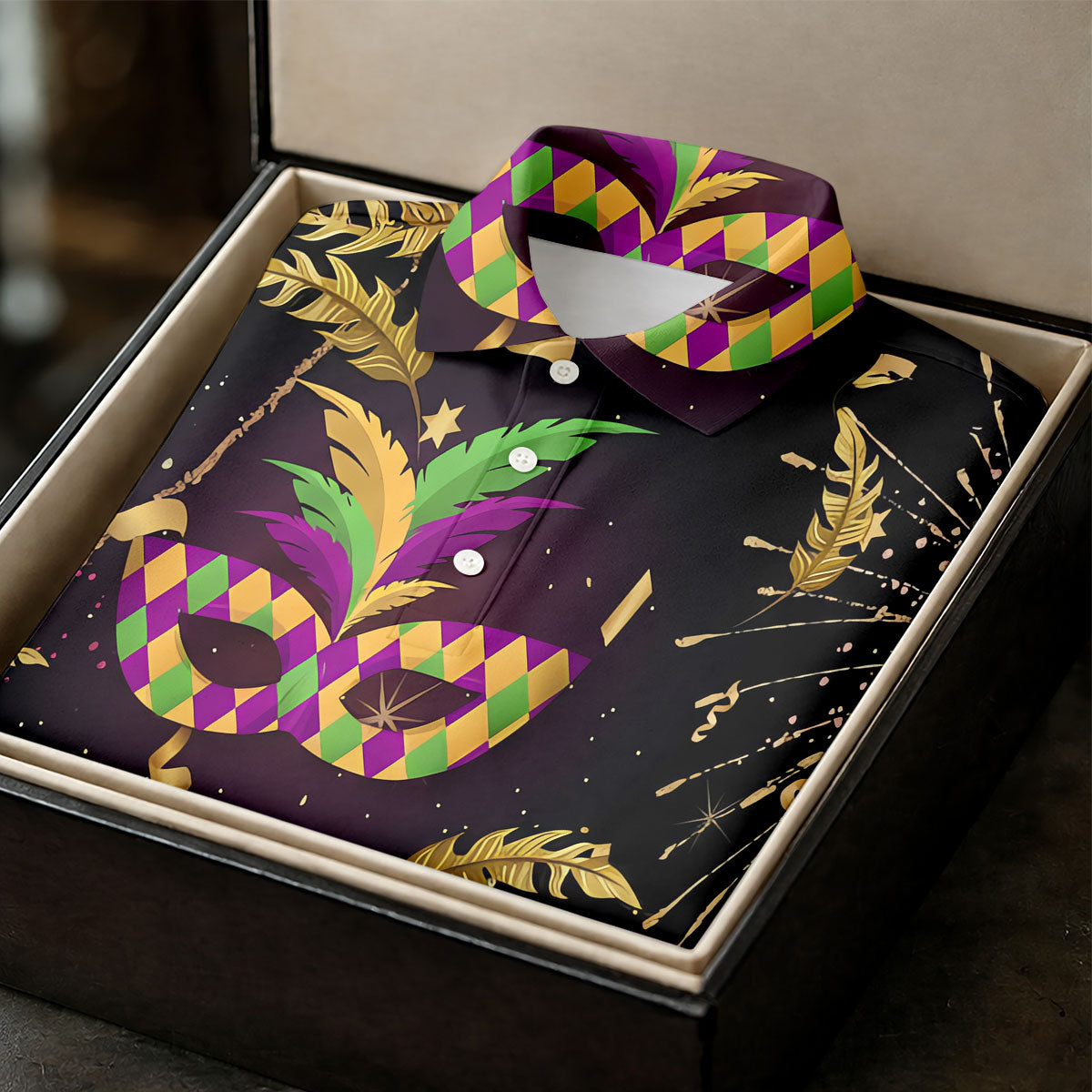 Gold Ribbons Mardi Gras Masquerade Mask Golf Tops For Men, Polo Shirts ...