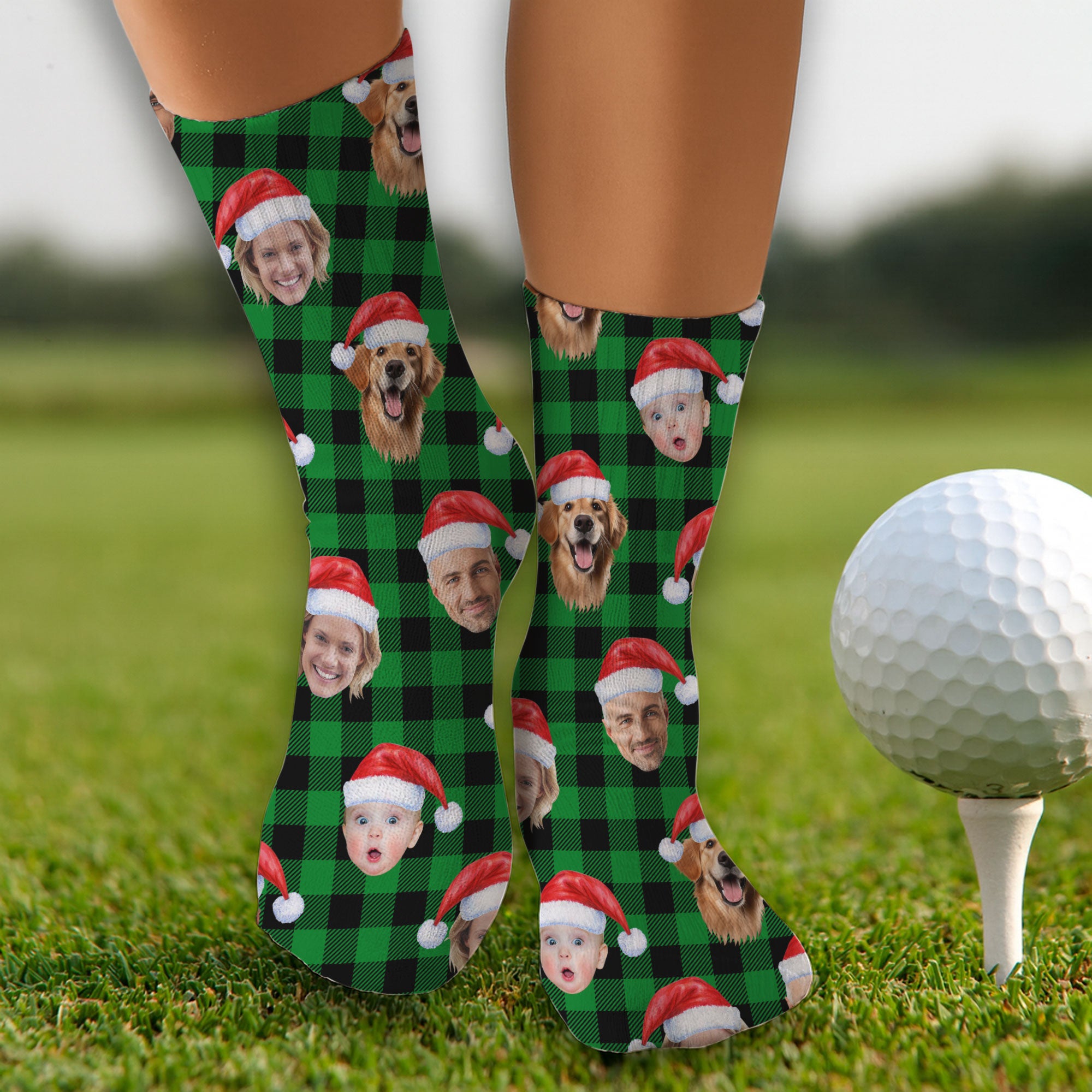 Custom Face Green Buffalo Plaid Golf Socks, Christmas Golf Gift, Custo ...