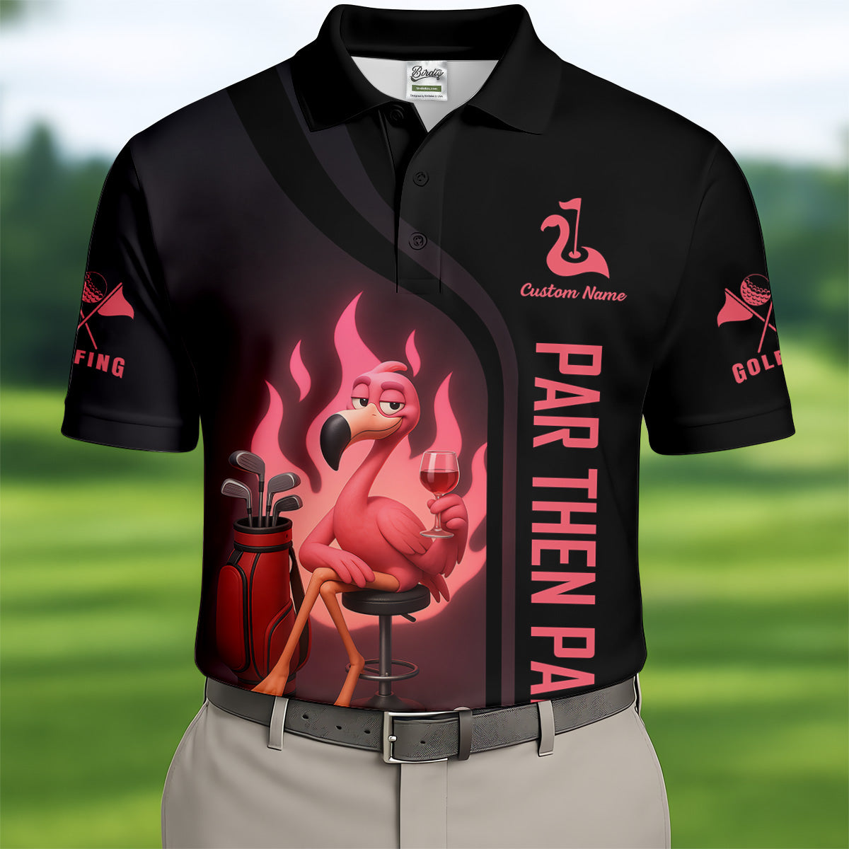 Par Then Bar With The Pink Flamingo Fun Golf Shirts For Men, Custom Go ...