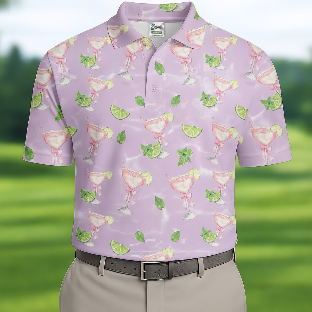Margarita Golf Tops For Men, Pink Drink Patterned Golf Shirts, Cute Go ...