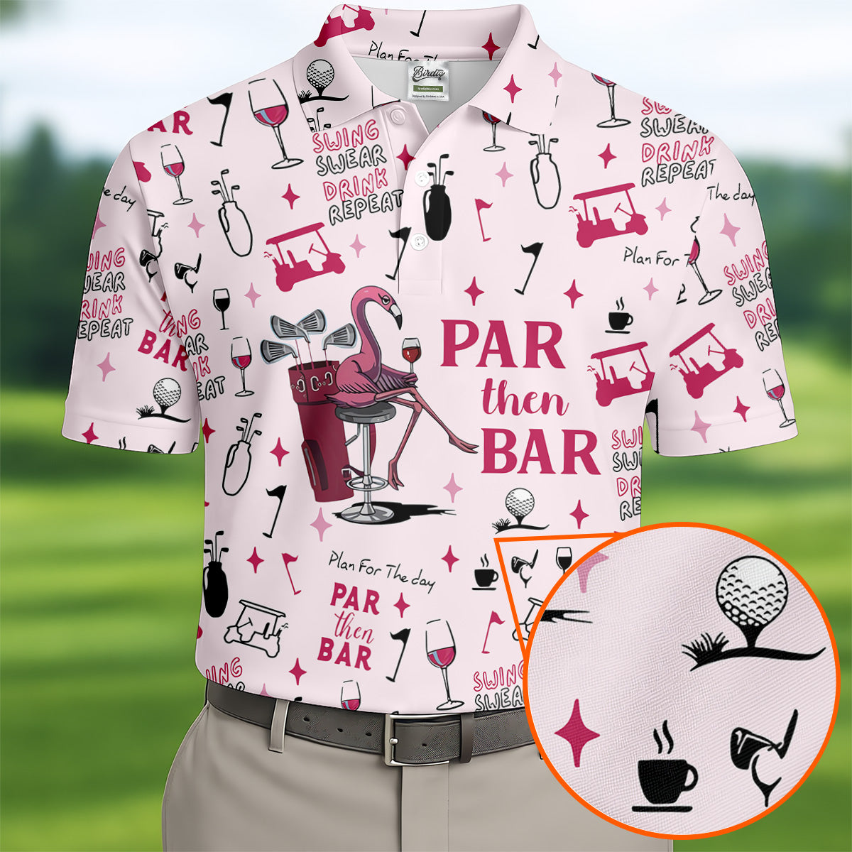 Pink Swing Swear Drink Repeat Par Then Bar Flamingo Golf Shirt, Fun Go ...