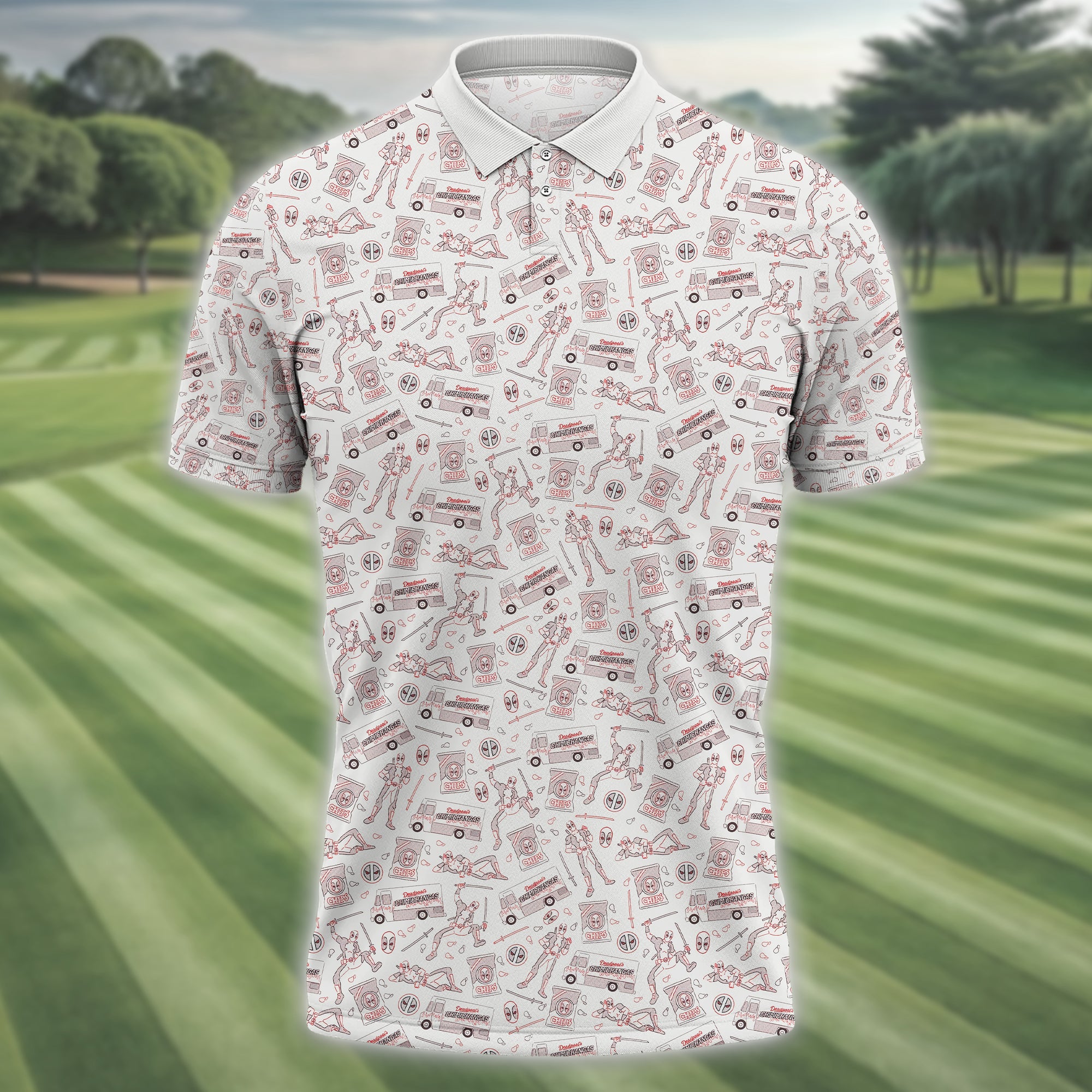 Deadpool Chips and Chimi Men's Golf Polo Shirt, Golfing Apparel, Gift ...